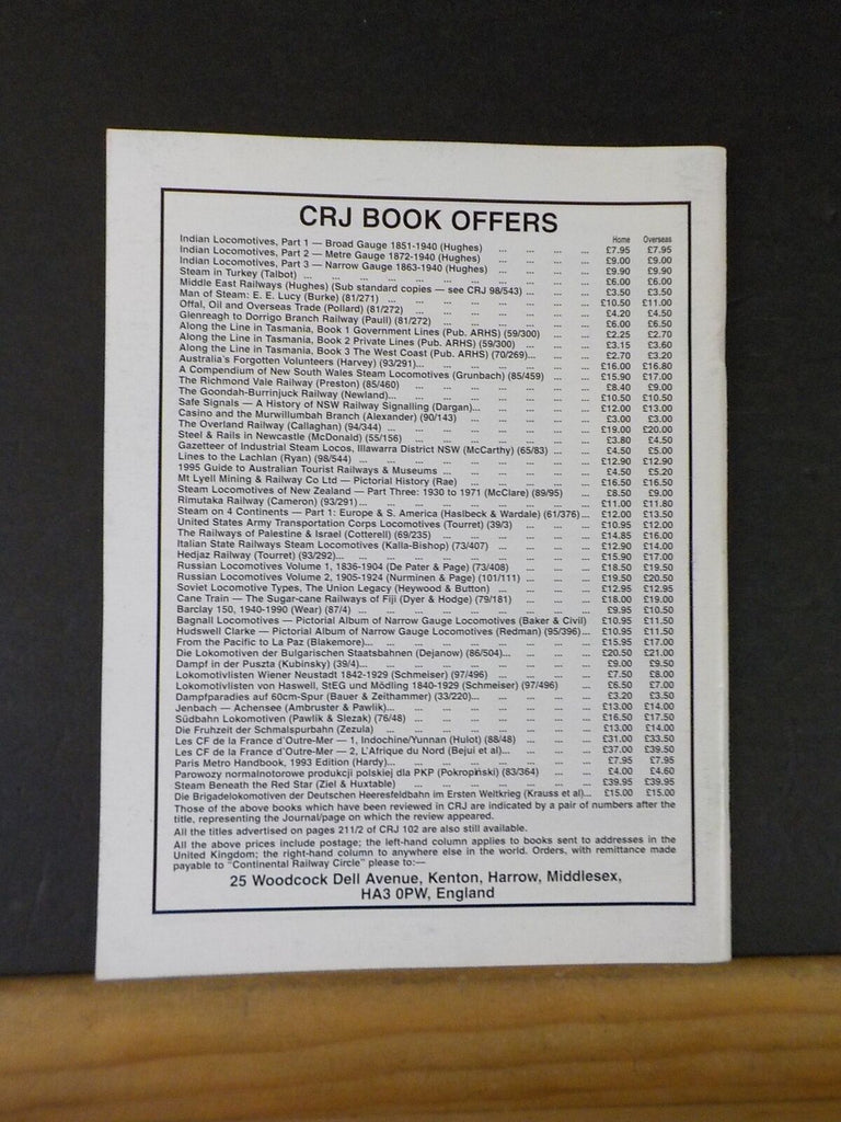 Continental Railway Journal #103 Autumn 1995 Steam Locomotives in New ...