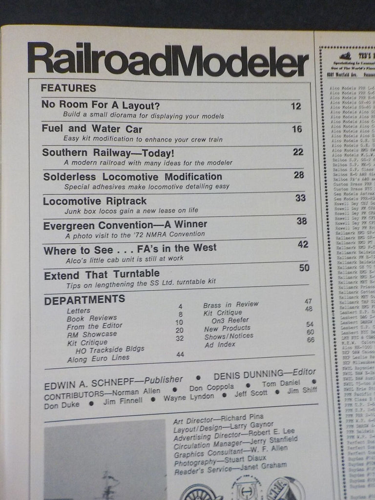 Railroad Modeler 1972 November Loco rip track Fuel & Water car Souther ...