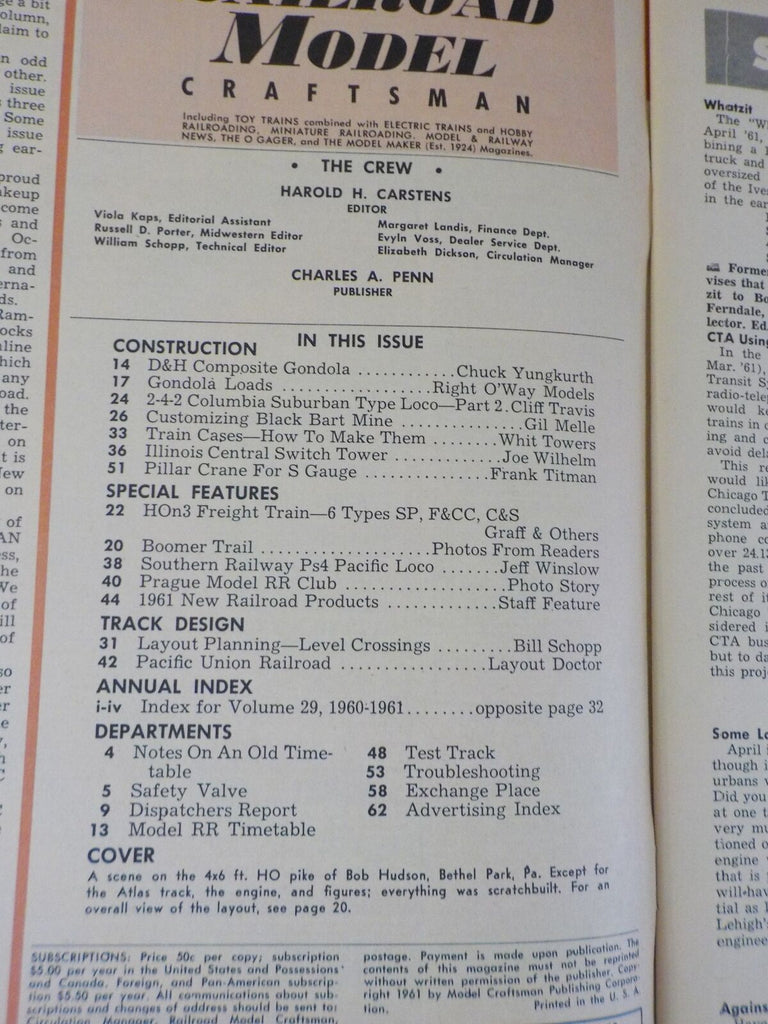 Railroad Model Craftsman Magazine 1961 June RMC Layout Problems INDEX ...