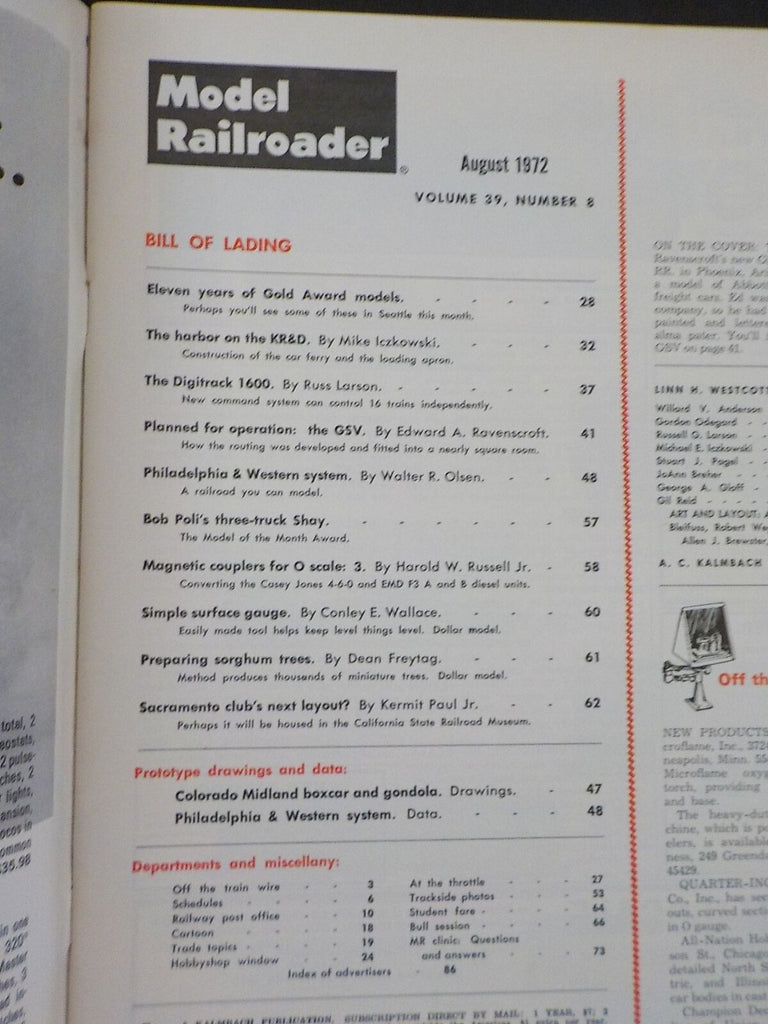 Model Railroader Magazine 1972 August Planned for operation GSV ...