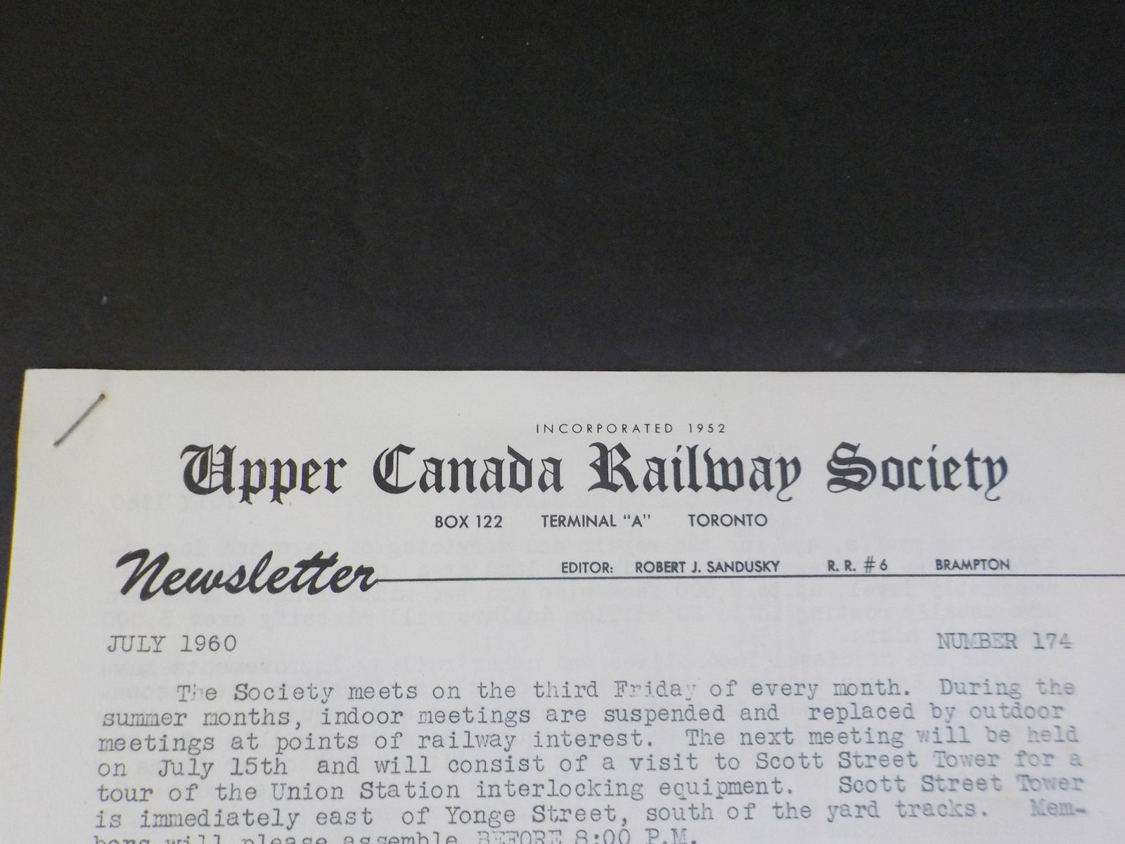 Upper Canada Railway Society Newsletter #174 July 1960 Railway classif ...