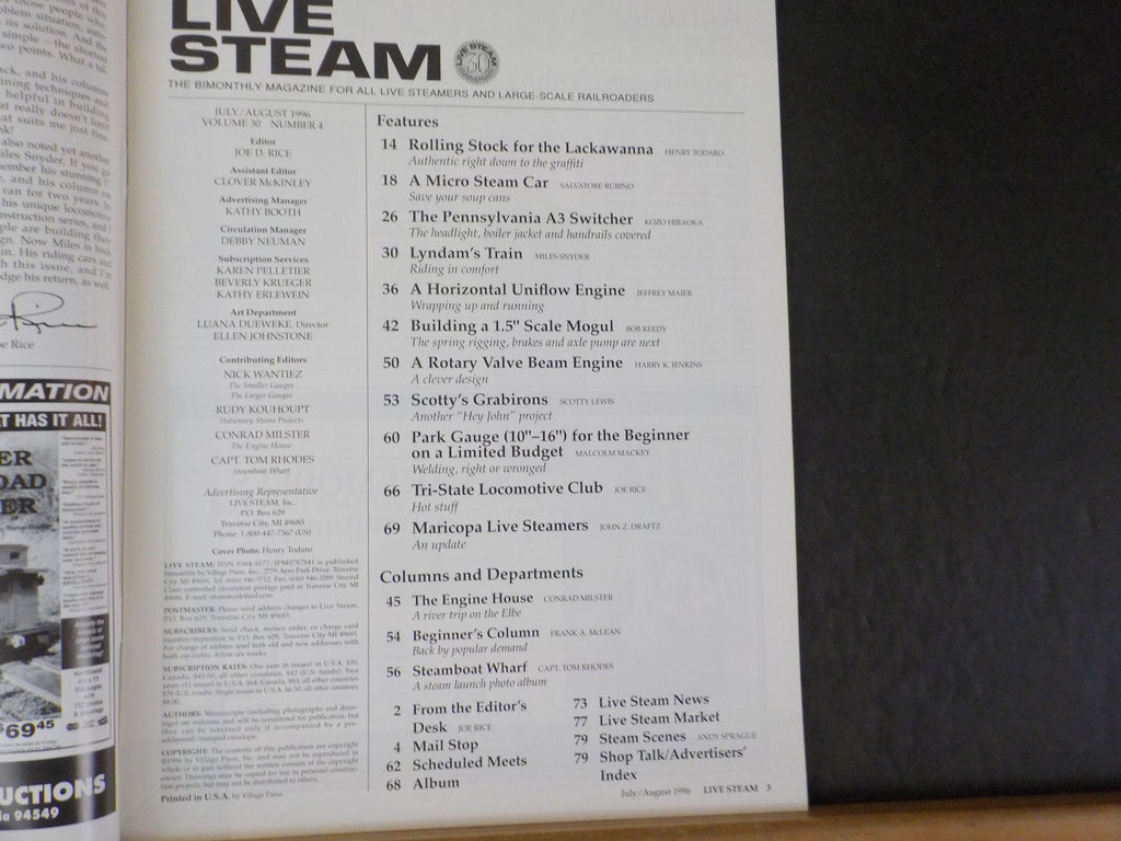 Live Steam Magazine 1996 July August PRR A3 switcher Horizontal Uniflo ...