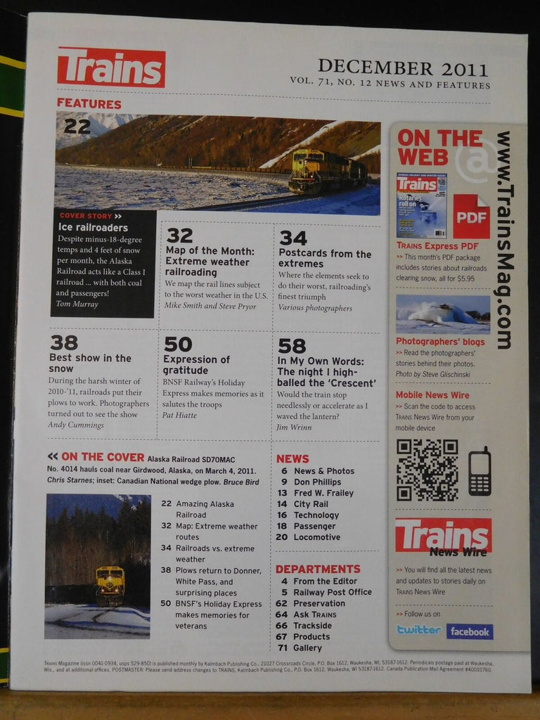 Trains Magazine 2011 December Alaska Railroad Extreme weather routes ...