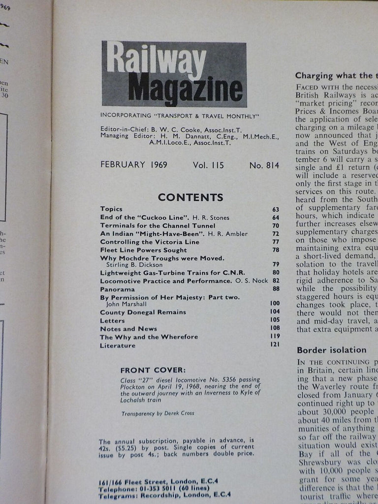 Railway Magazine 1969 February End of the Cuckoo Line Terminals for th ...