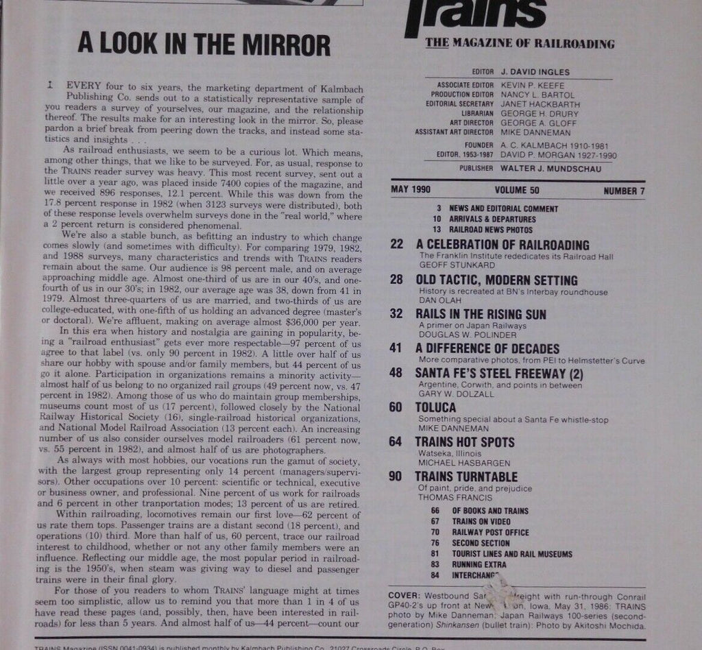Trains Magazine 1990 May Santa Fe's Conrail connection Japan Railways ...