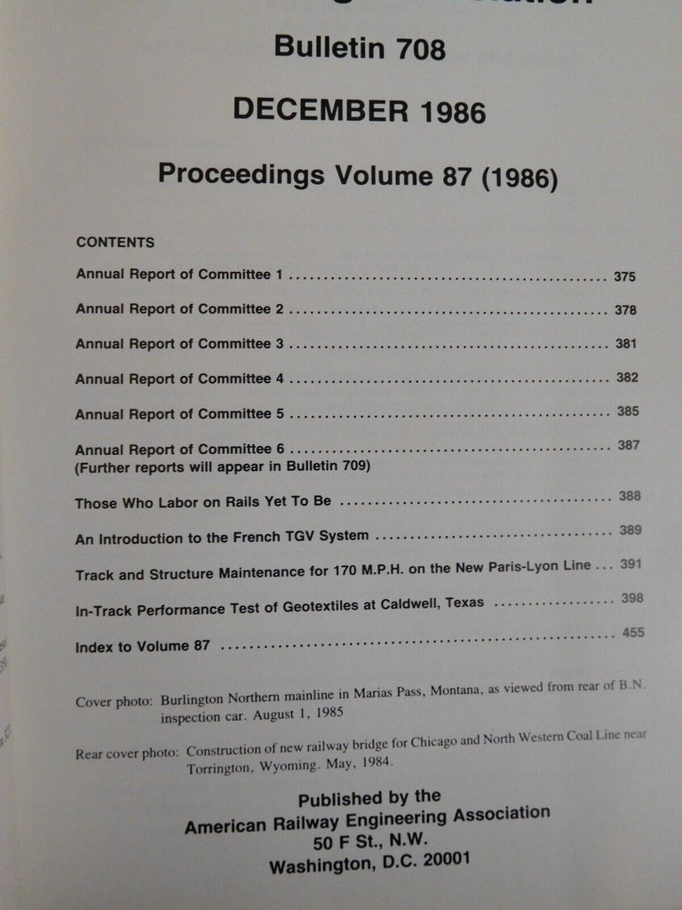 American Railway Engineering Association Bulletin 708 December 1986 Vo ...