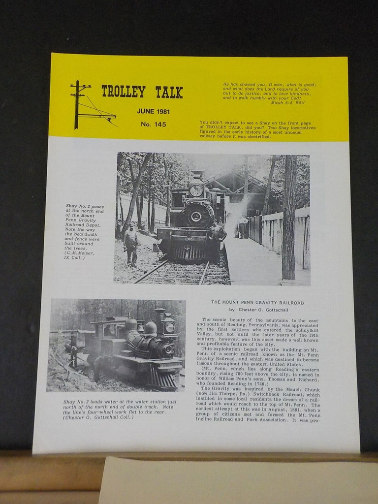 Trolley Talk #145 1981 June Mount Penn gravity railroad info and tract ...