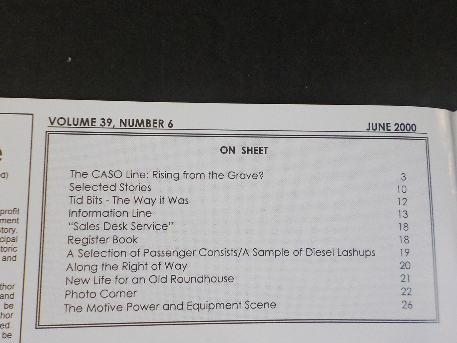 Branchline Canada’s Rail News Magazine 2000 June CASO line Sales desk ...