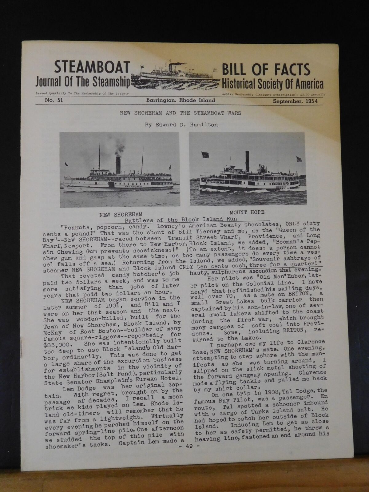 Steamboat Bill #51 September 1954 Journal of the Steamship Historical ...