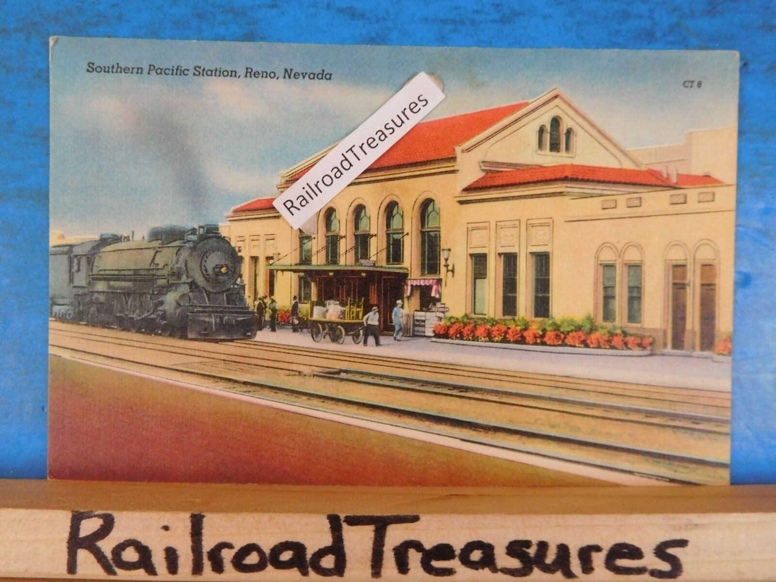 Postcard Southern Pacific Station Reno Nevada with steam locomotive ...