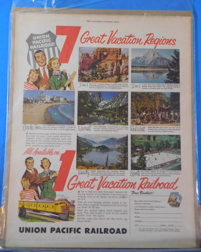 Ads Union Pacific Railroad Lot #200 Advertisements from magazines (3 ...