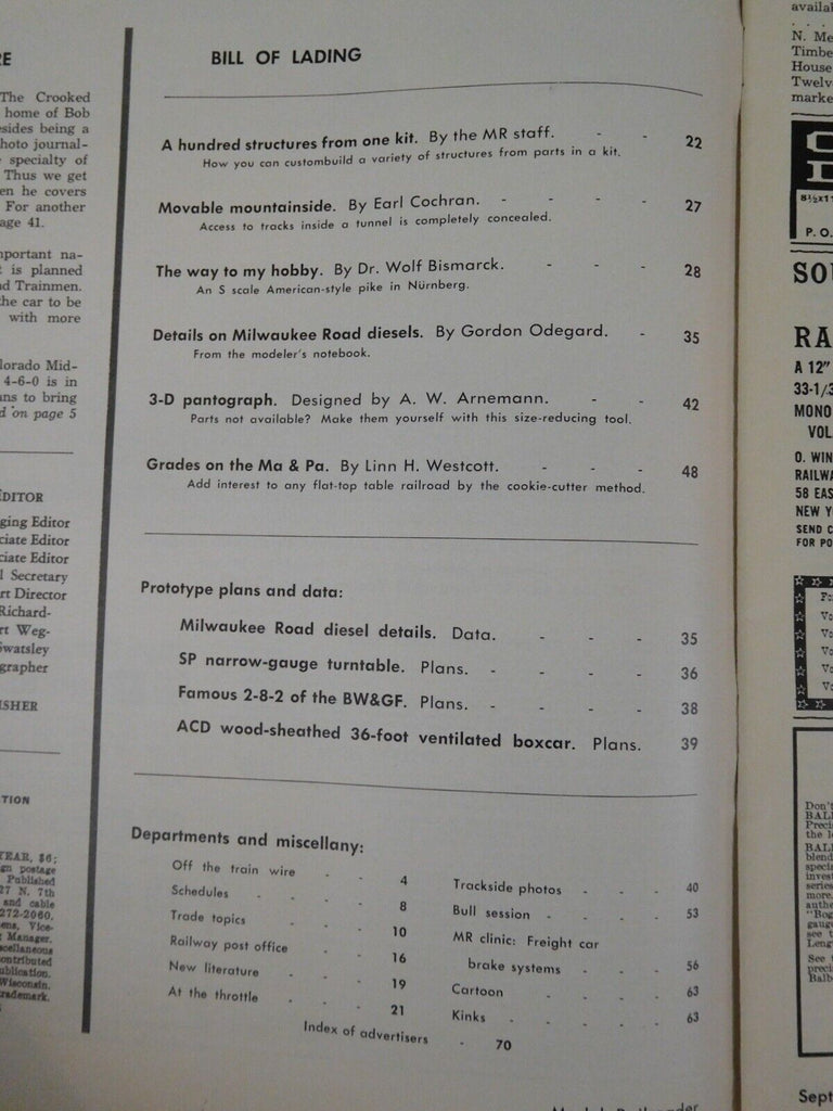 Model Railroader Magazine 1965 September A hundred structures from one ...