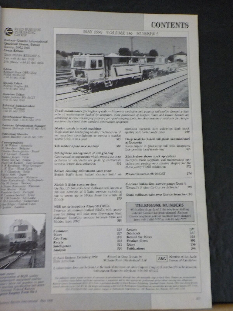 Railway Gazette 1990 May Marketing trends in track machine DB tightens ...