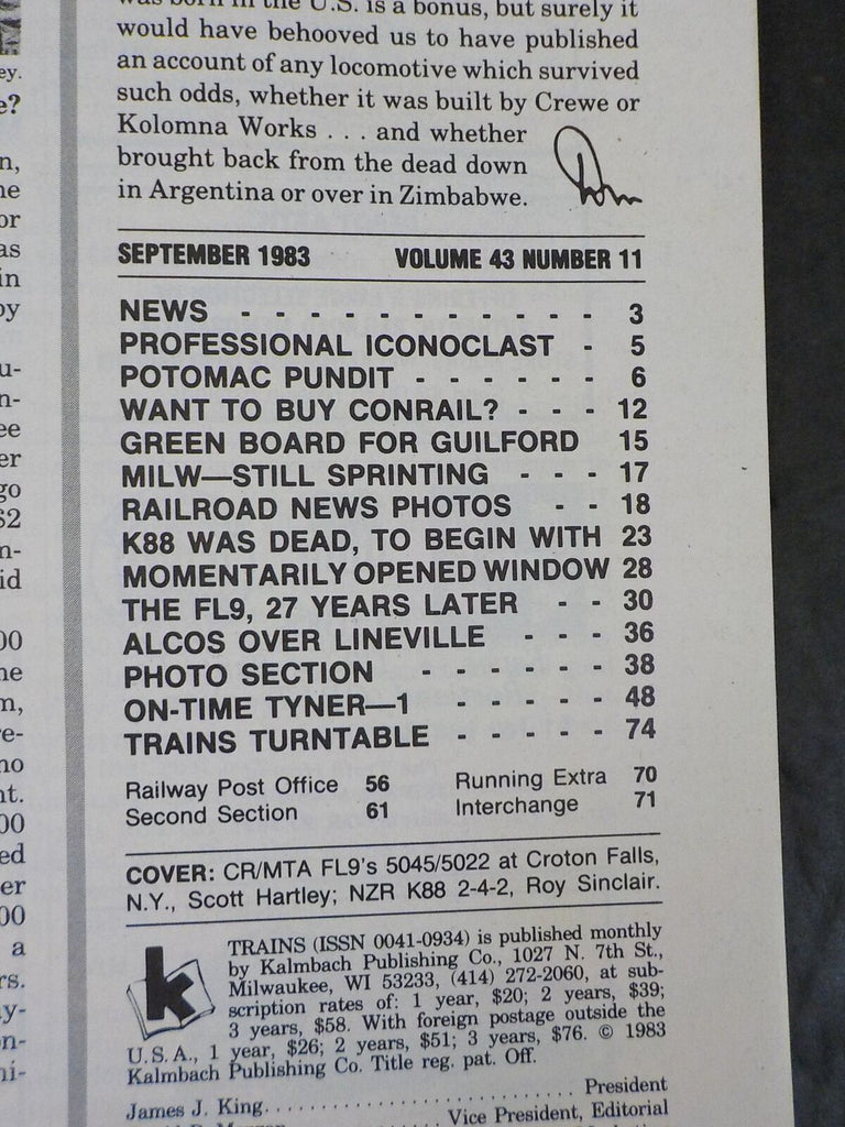 Trains Magazine 1983 September Case of the resuscitated Rogers Unique ...