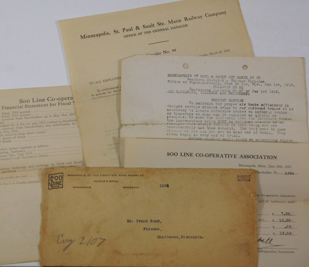 SOO Line Railroad Lot of Documents and Letters Circa 1920 ...