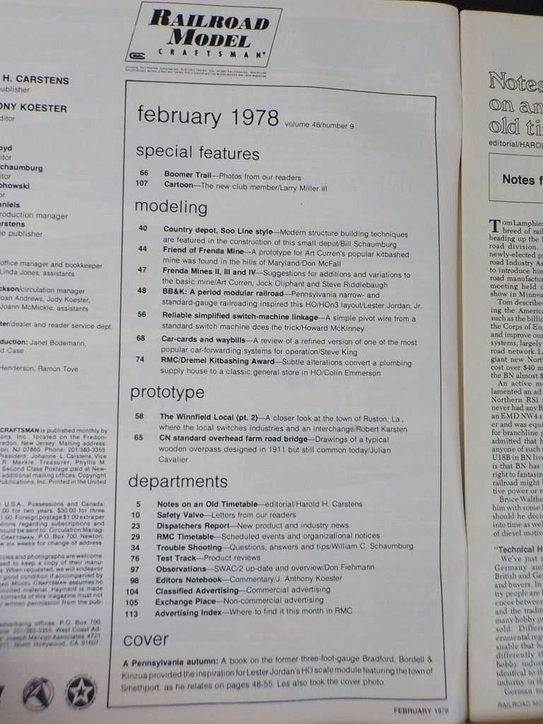 Railroad Model Craftsman Magazine 1978 February RMC Car Card operation ...