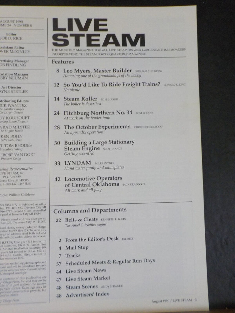Live Steam Magazine 1990 August Steam Roller Boiler Hand water pumps N ...