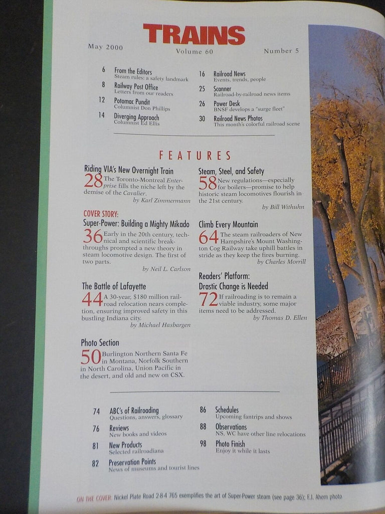Trains Magazine 2000 May Super Power Steam Canada new overnight train ...