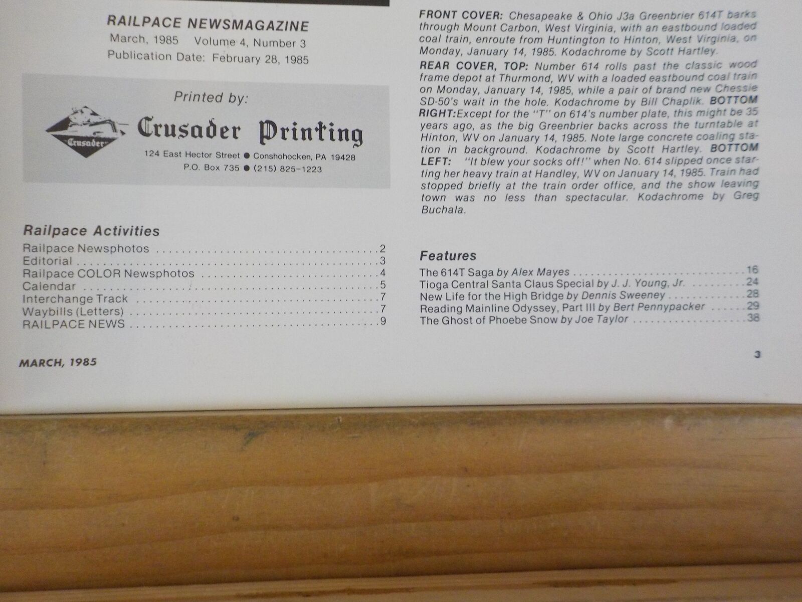 Rail Pace News Magazine 1985 March Railpace 614T Saga High Bridge Phoe ...