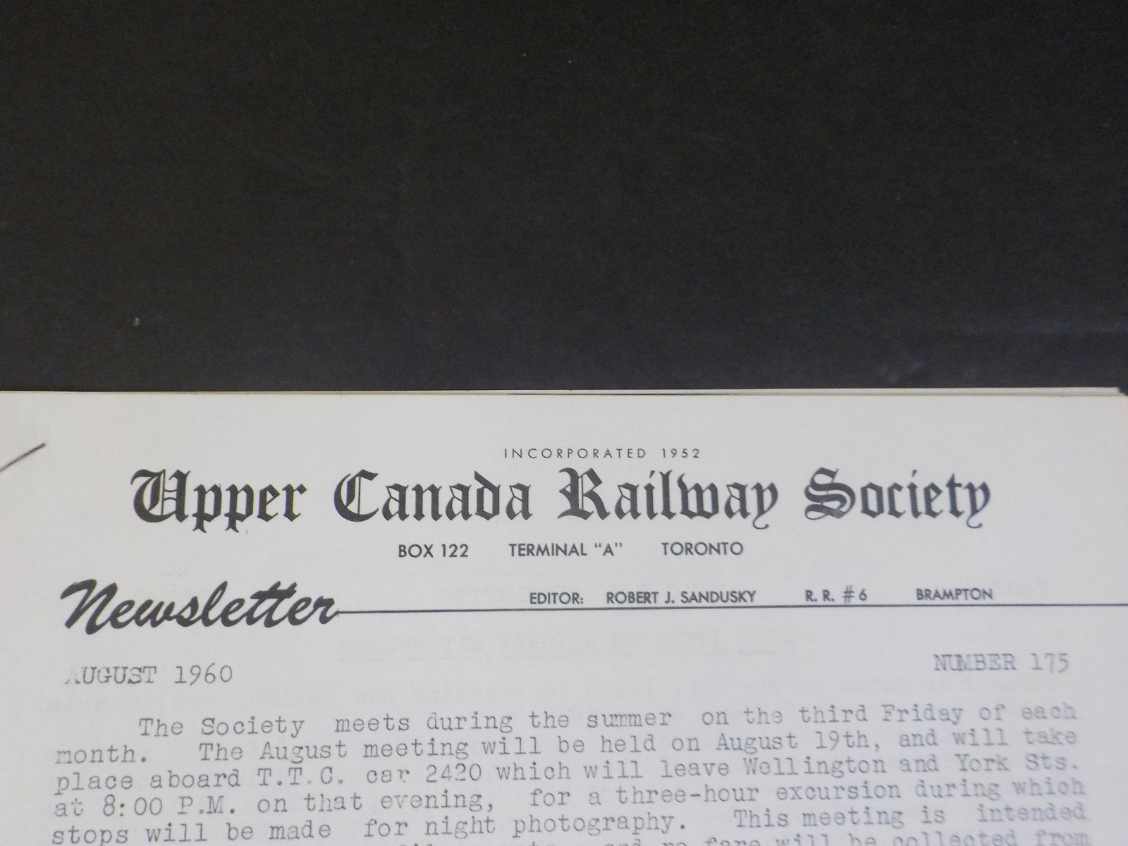 Upper Canada Railway Society Newsletter #175 August 1960 railway exten ...