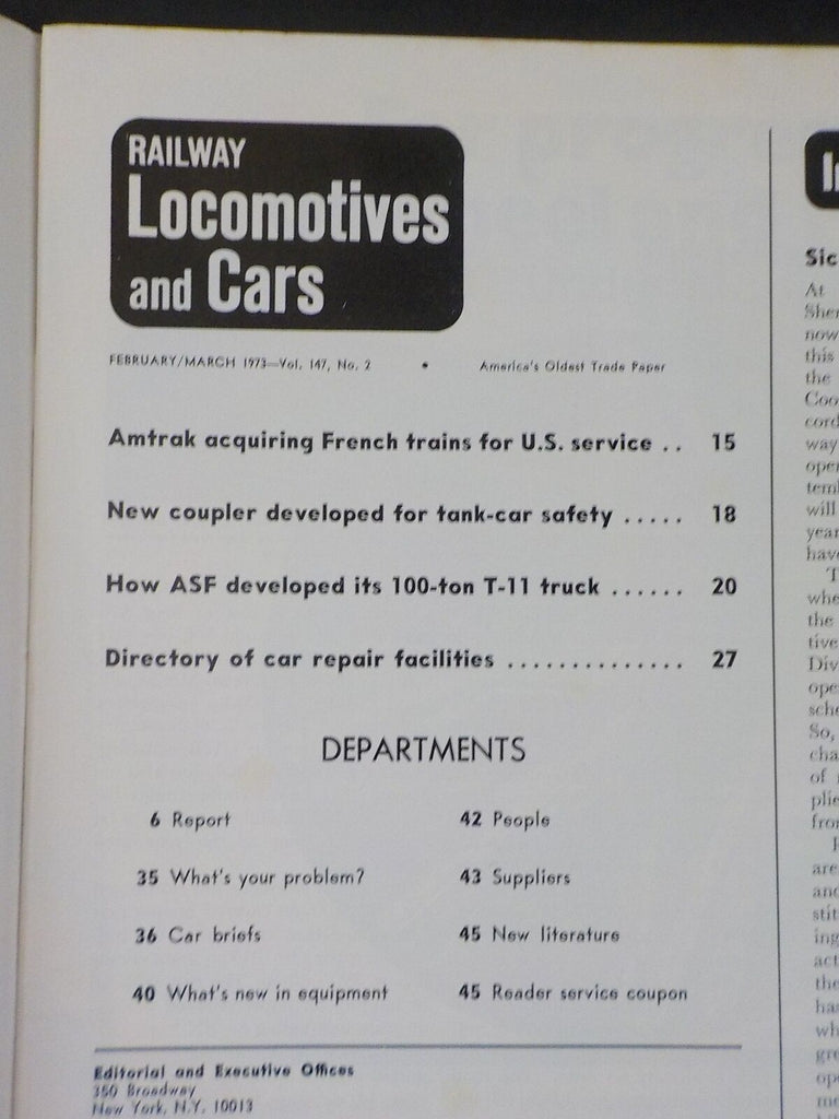 Railway Locomotives and Cars 1973 February March Railway Amtrak ASF 10 ...