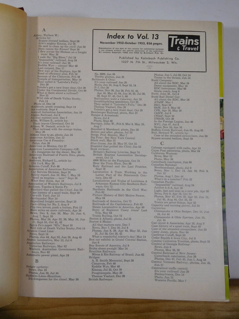 Trains Magazine Bound Volume 13 Nov 1952-Oct 1953 Trains & Travel ...