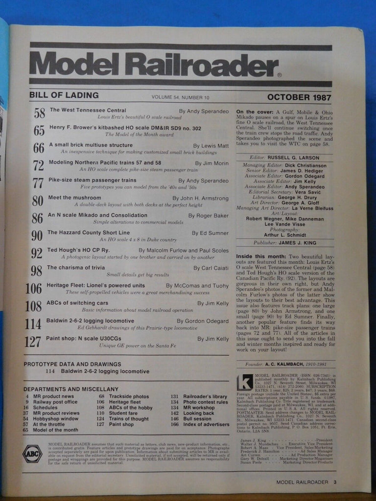 Model Railroader Magazine 1987 October ABCs of switching cars Brick bl ...