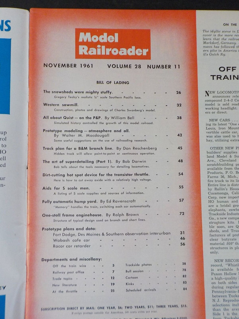 Model Railroader Magazine 1961 November Sawmill Loco detailing tools H ...