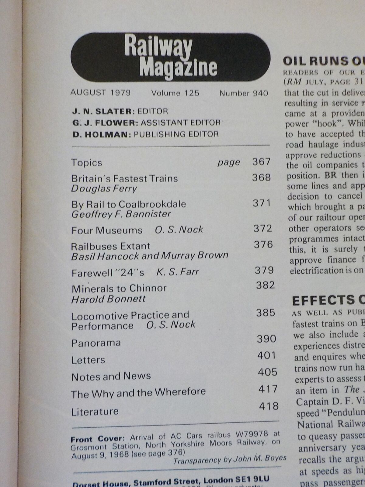 Railway Magazine 1979 August Britain's Fastest Trains Railbuses Extant ...