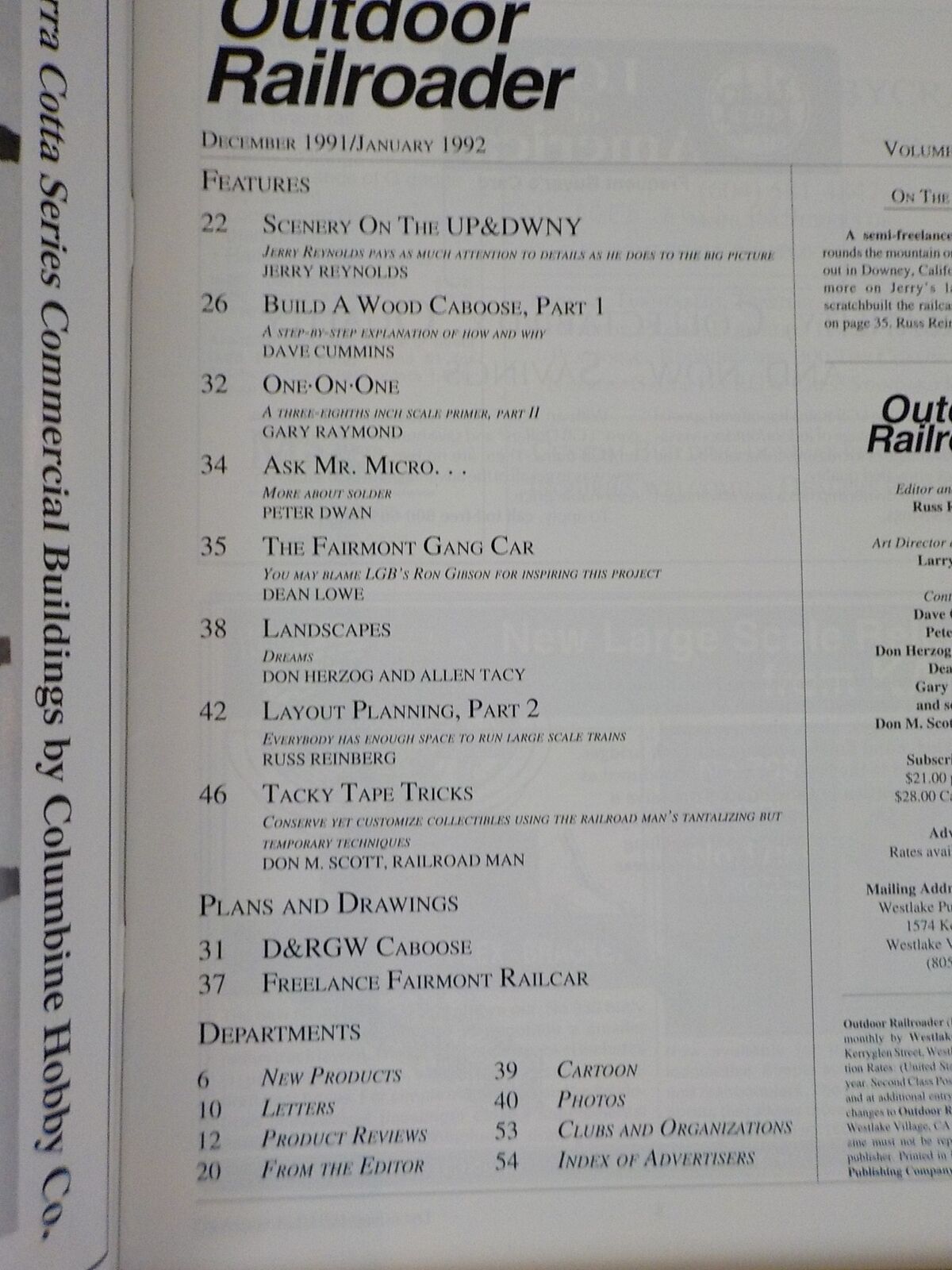 Outdoor Railroader Magazine 1991 December 1992 Jan Apartment Size Outd ...