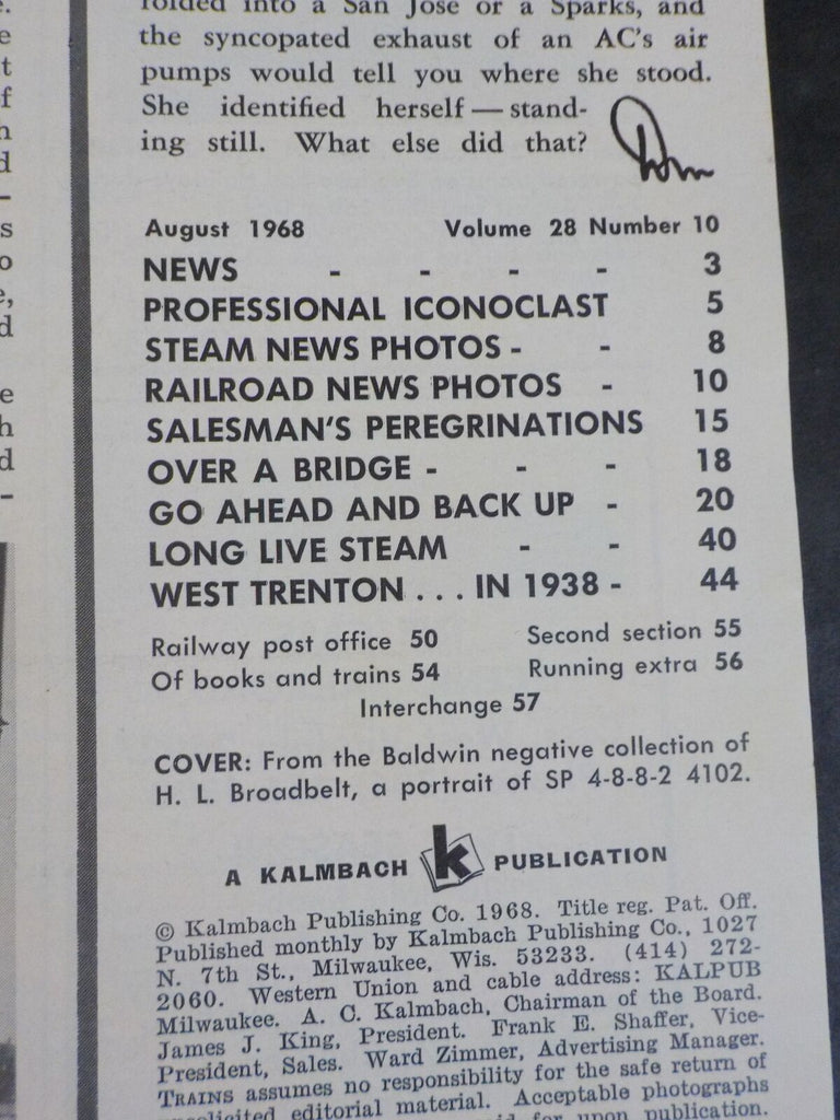 Trains Magazine 1968 August West Trenton 1938 OVer a bridge ...