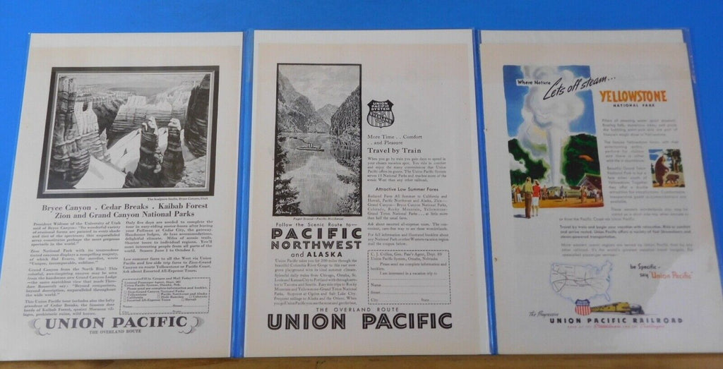 Ads Union Pacific Railroad Lot #16 Advertisements from various magazin ...