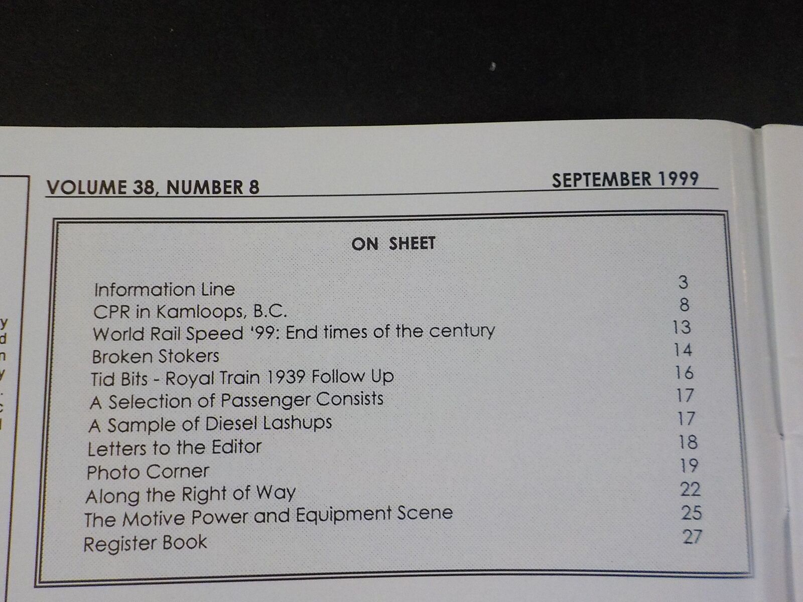 Branchline Canada’s Rail News Magazine 1999 September World Rail Speed ...