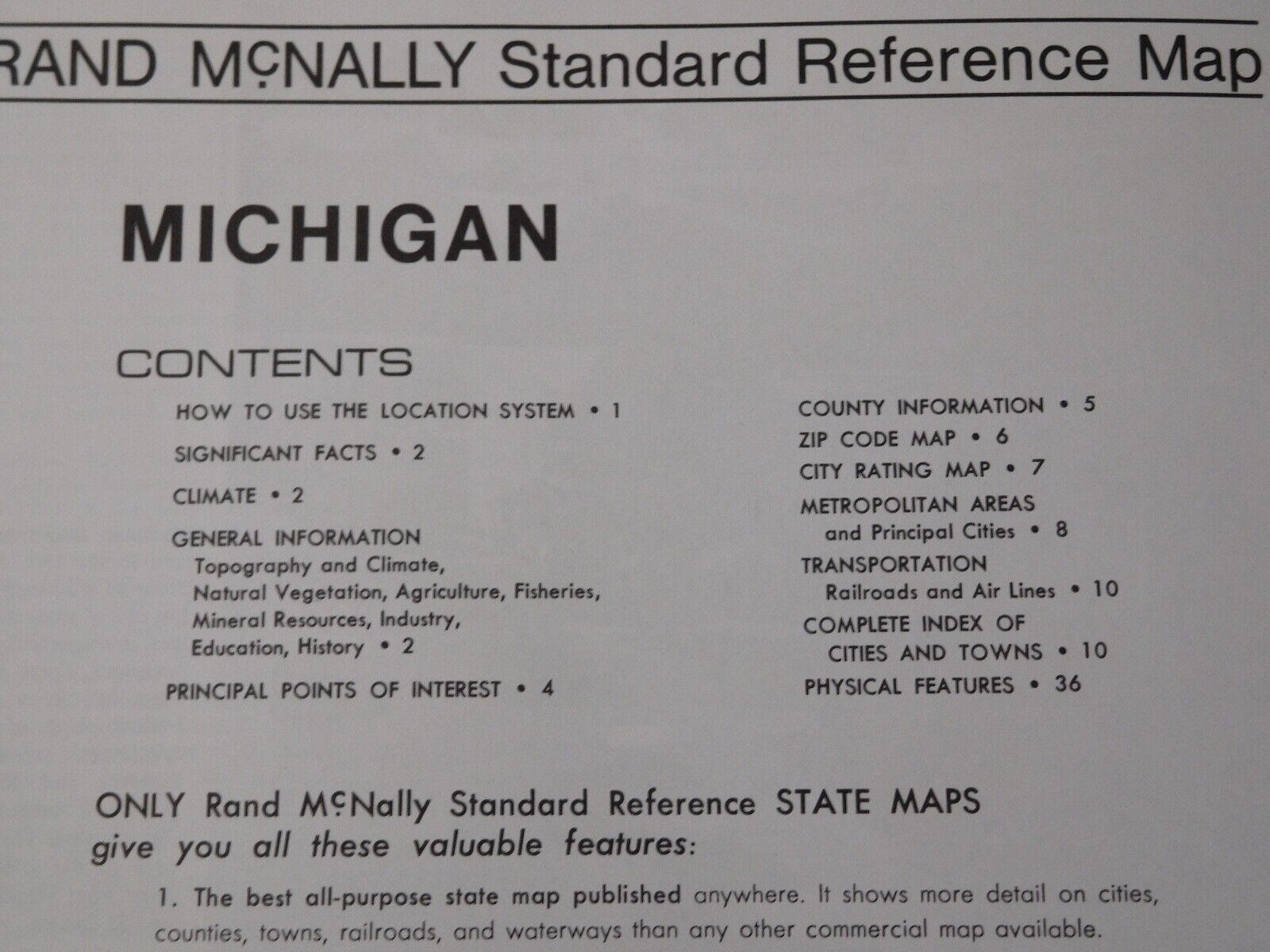 Rand McNally Michigan Standard Reference Map and Guide 1972 SC ...