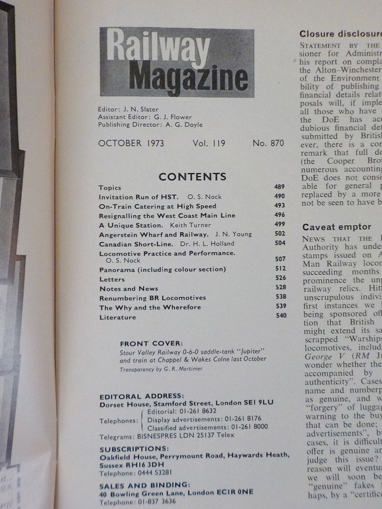 Railway Magazine 1973 October Invitation Run of HST On-Train Catering ...