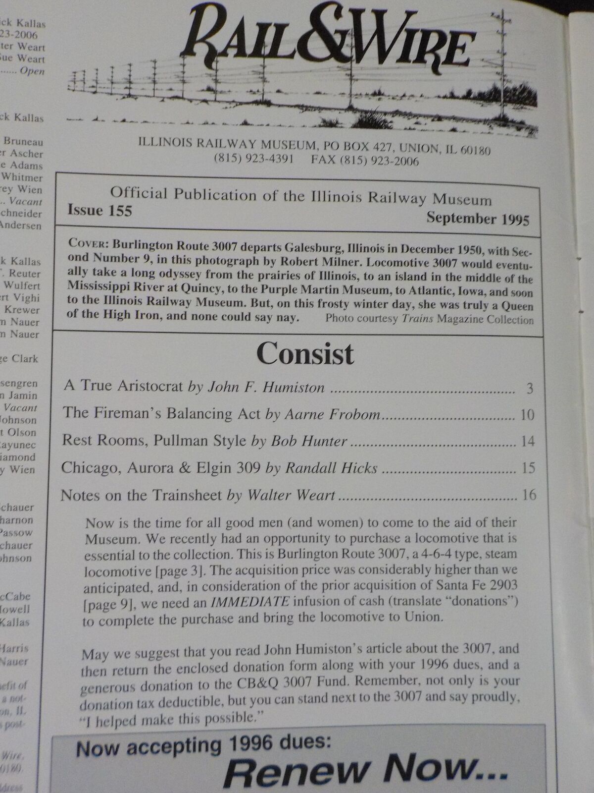 Rail & Wire #155 1995 September A True Aristocrat Illinois Railway Mus ...