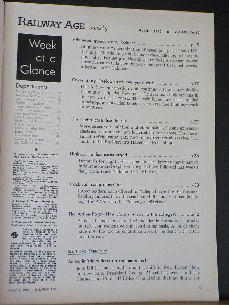 Railway Age Weekly 1960 March 7 New Yard for less NYC prefab track ...