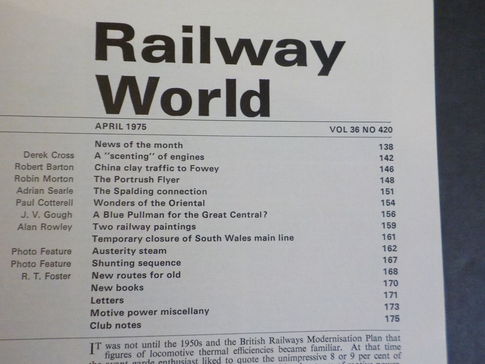 Railway World 1975 April Vol 36 No 420 A scenting of engines Portrush ...