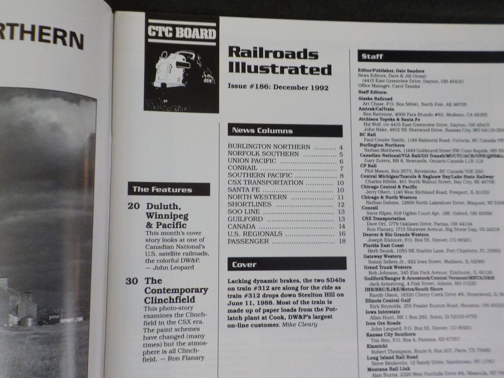 CTC Board Railroads Illustrated #186 Dec 1992 Railroad News Photos DW ...