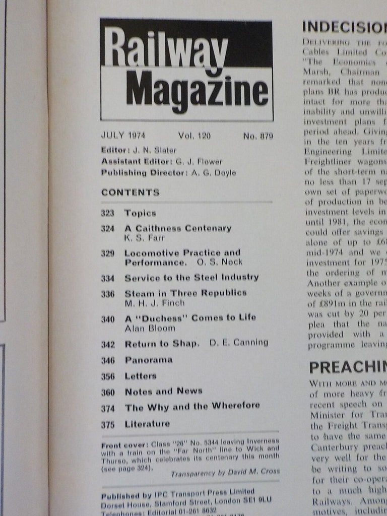 Railway Magazine 1974 July A Caithness Centenary Service to the Steel ...