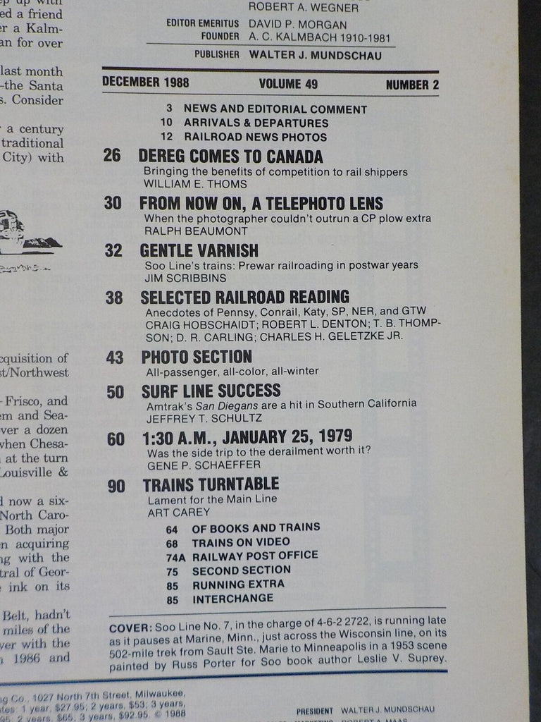 Trains Magazine 1988 December Soo Line Amtrak San Diegan success story ...