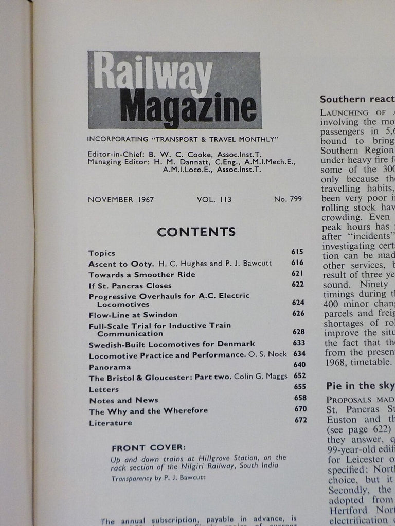 Railway Magazine 1967 November Ascent to Ooty Flow-Line at Swindon ...