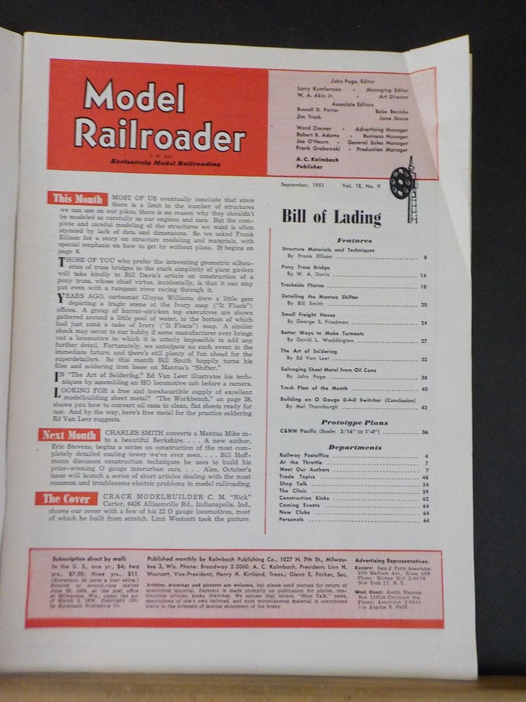 Model Railroader Magazine 1951 September Structure Modeling Ellison Tu ...
