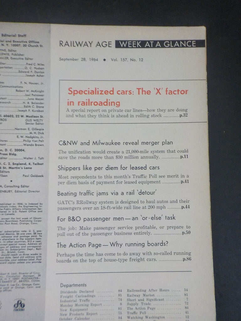 Railway Age 1964 September 28 Weekly Specialized cars Freight traffic ...