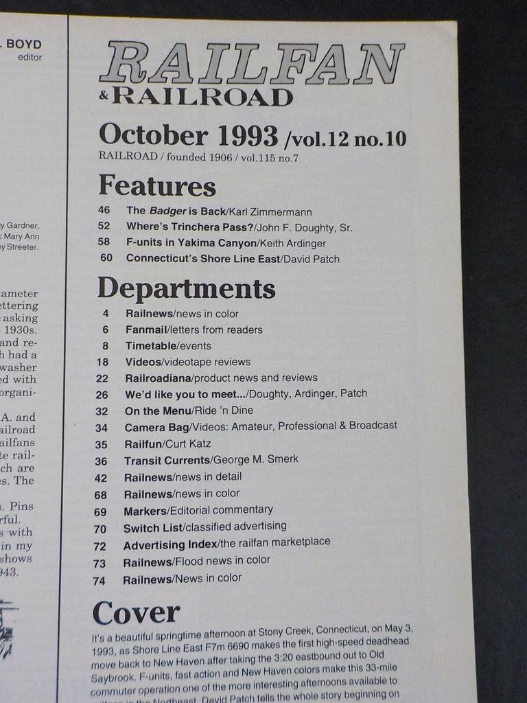 Railfan & Railroad Magazine 1993 October Connecticut’s Shore Line East ...