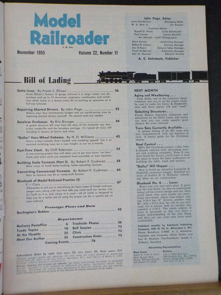 Model Railroader Magazine 1955 November Frank Ellison Delta Lines Cars ...