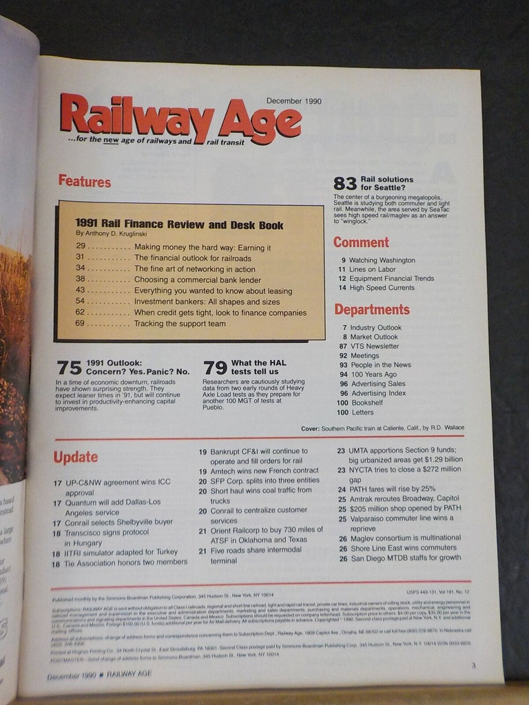 Railway Age 1990 December Outlook 1991 Rail finance Traffic choked Sea ...