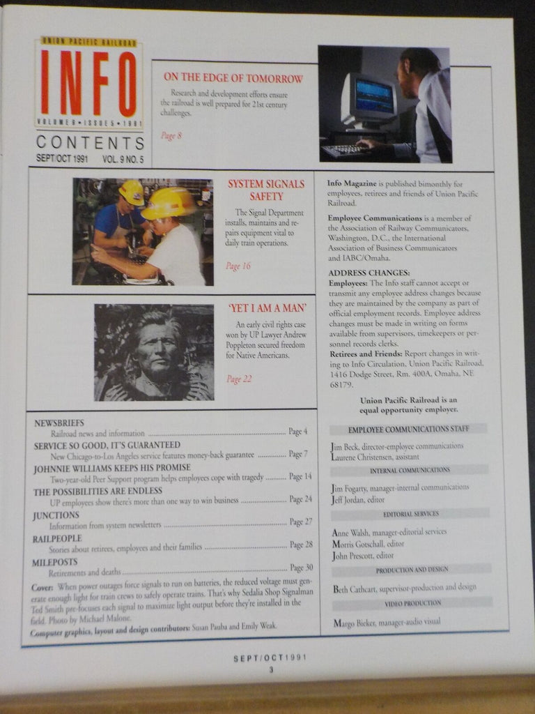 INFO Magazine Union Pacific Railroad 1991 September Oct Vol 9 #5 Emplo ...