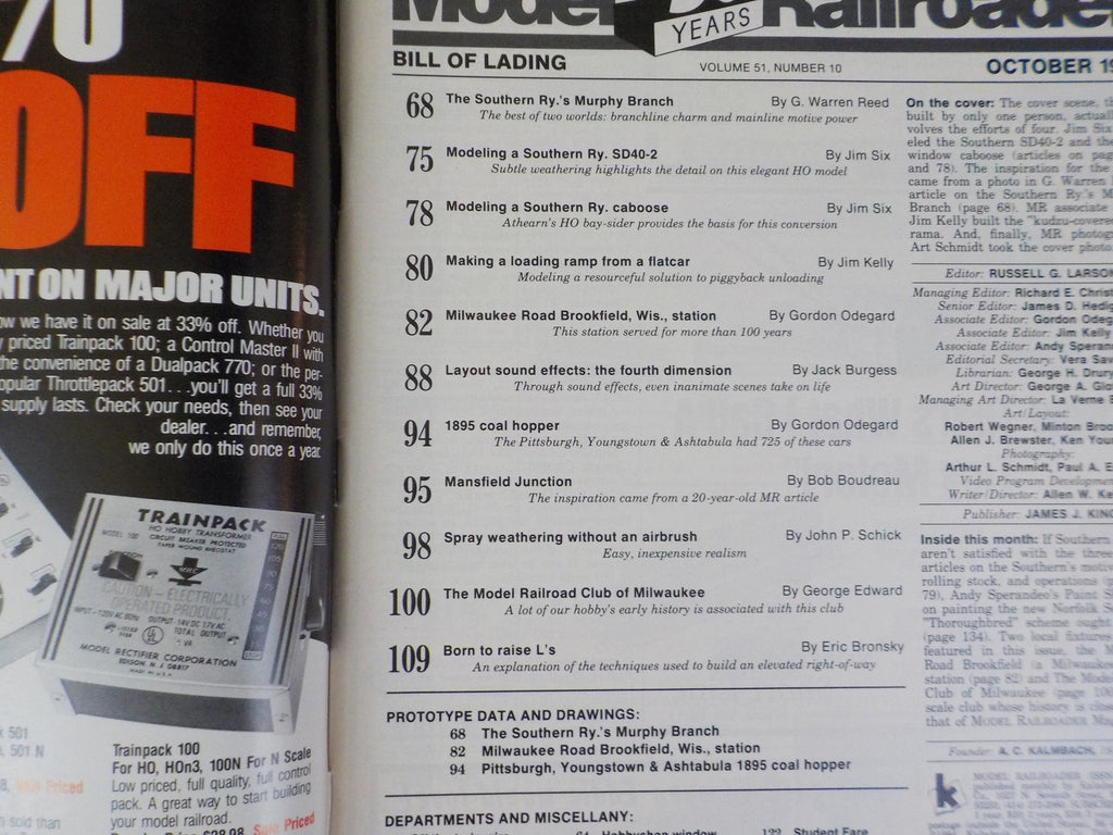 Model Railroader Magazine 1984 October Modeling Southern's Murphy bran ...