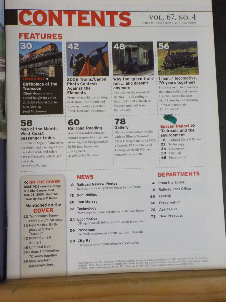 Trains Magazine 2007 April BNSF Transcon Western Commuter lines map ...